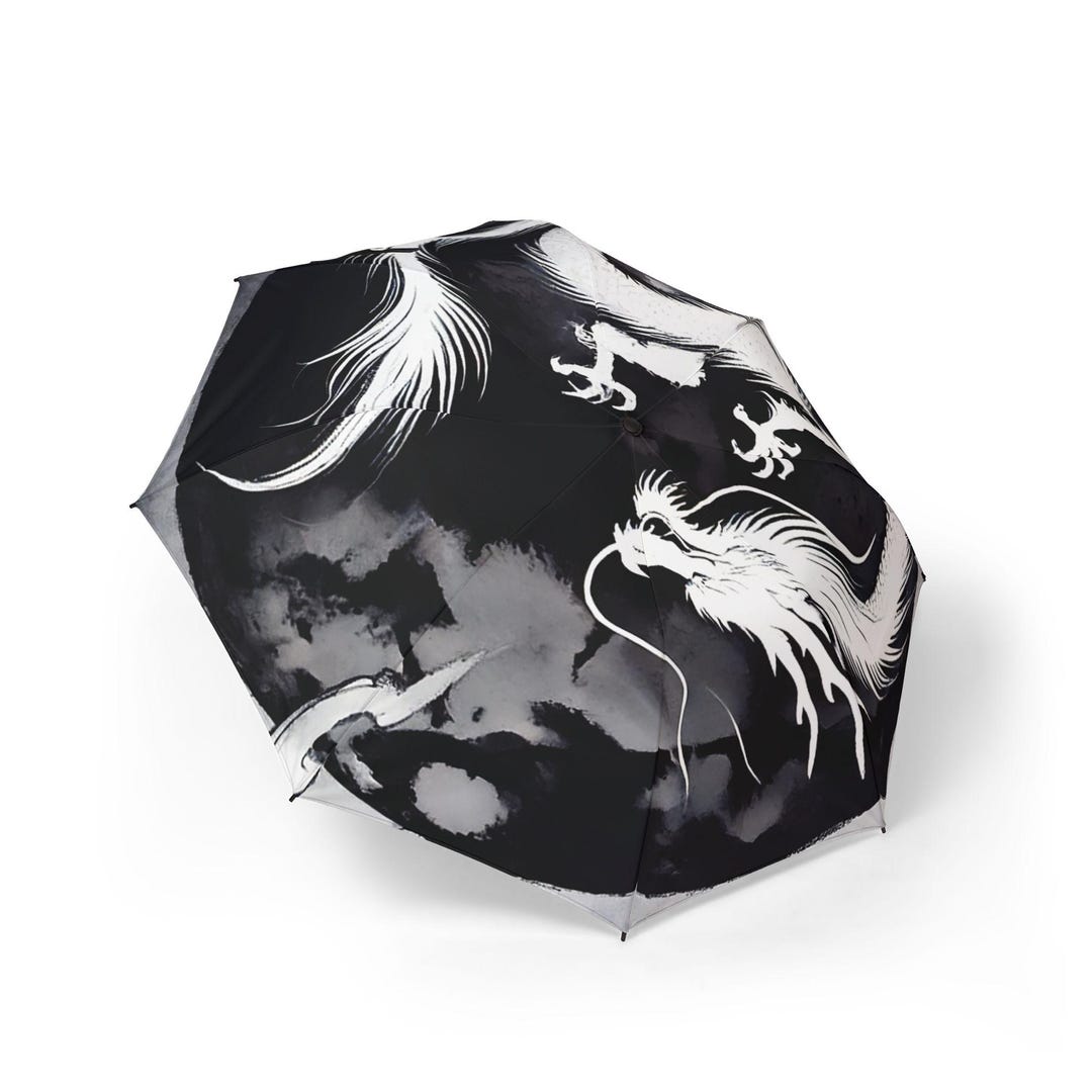 Japanese Dragon Ink Umbrella Full Moon Sumi-e Art Mystic Lunar ...