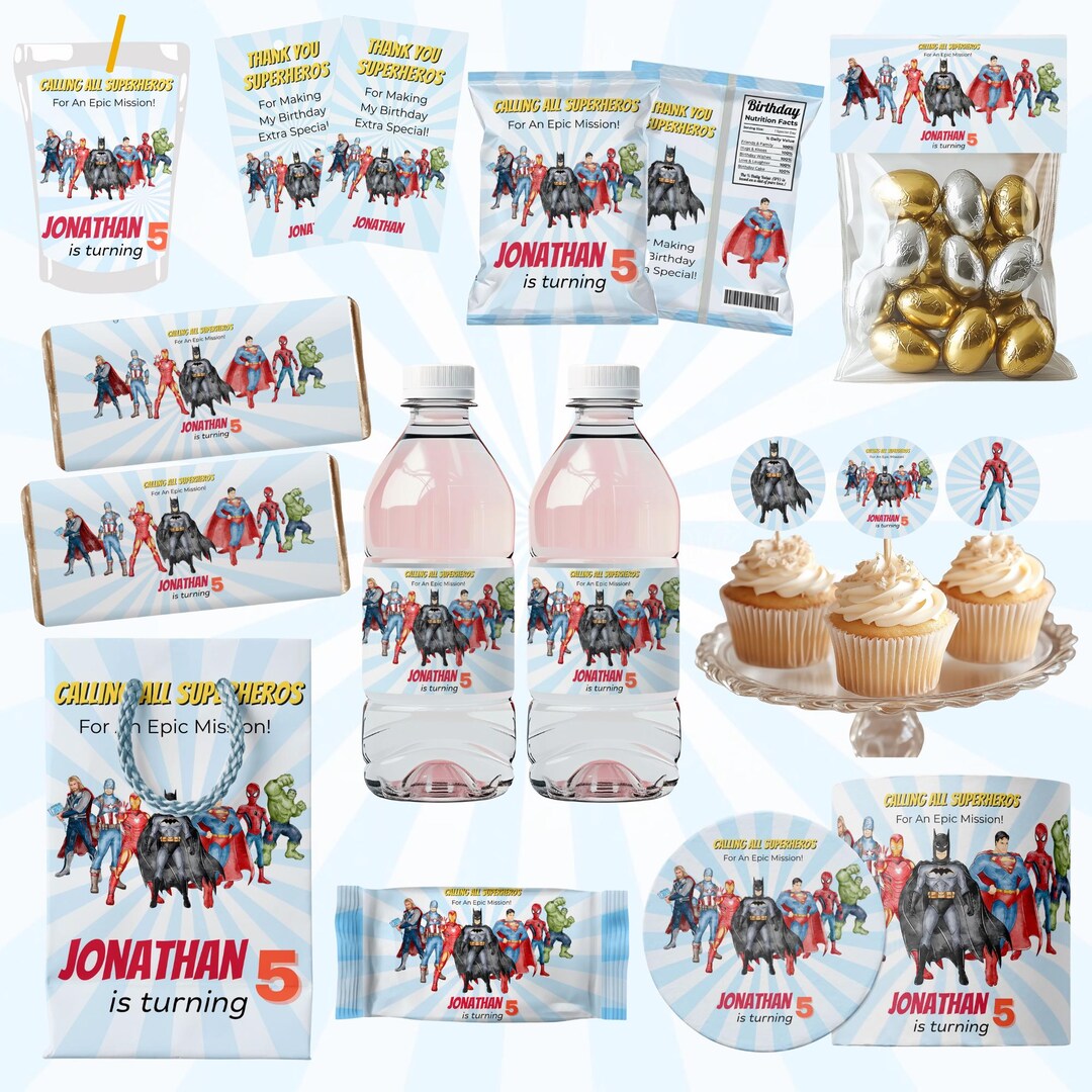 Editable Superhero Party Favor Bundle|10 Superhero Birthday Party Items ...