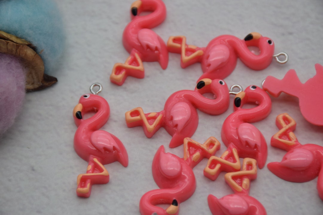 10 Pink Flamingo With Eyehook,animal Resin Slime Cabochons,kawaii ...
