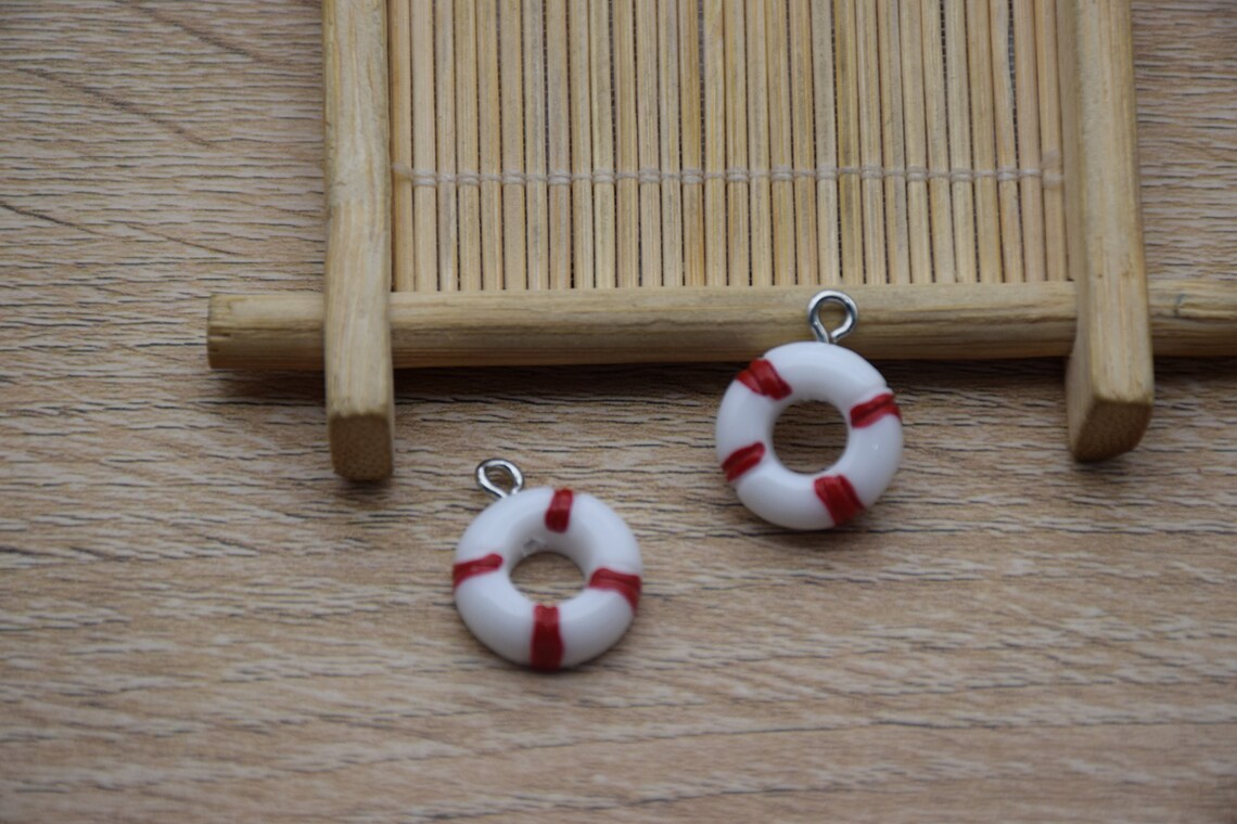 12 Life Buoy With Eyehook,kawaii Charms Pendants Ornaments,plastic ...