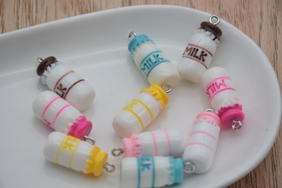10 Resin Adorable Milk Bottle Charms Earring Necklace Bracelet Bead ...