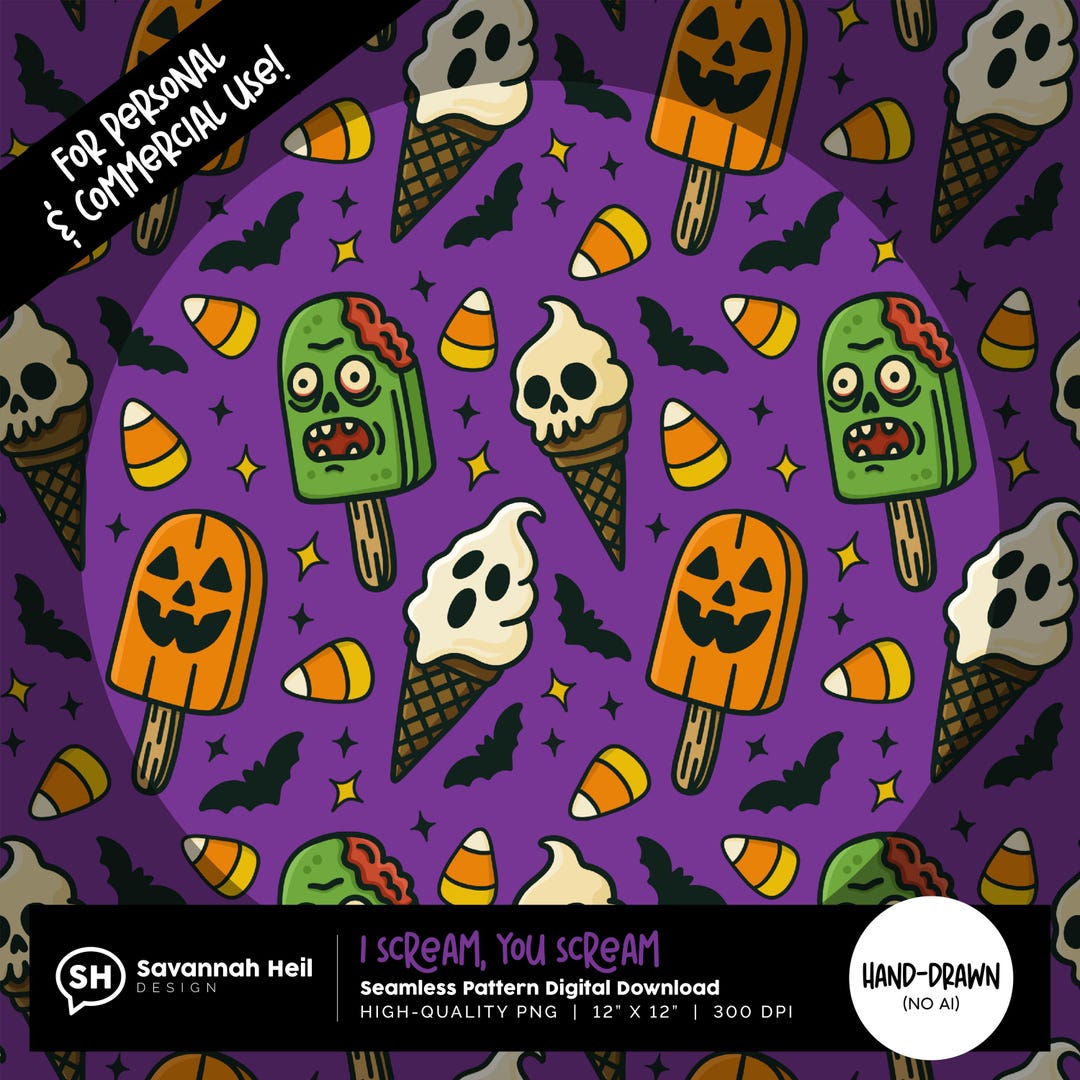 Halloween Frozen Treats Seamless Pattern: Cute Summerween Ghost Ice ...