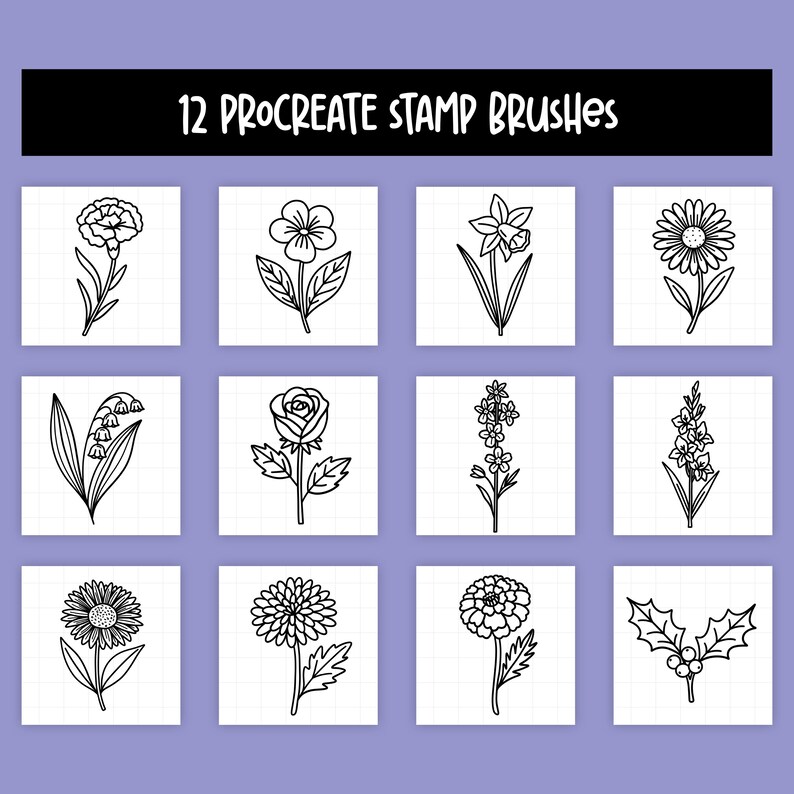 12 Birth Month Flower Procreate Stamp Brushes | Hand-drawn Floral Brush ...