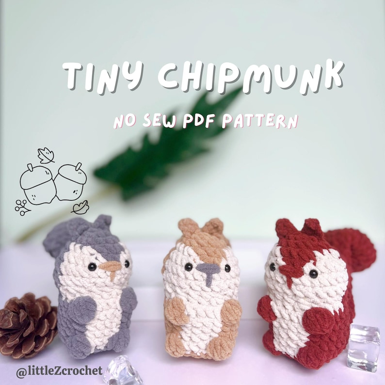 No-sew Tiny Chipmunk Crochet Pattern PDF – Cute Chubby Amigurumi Forest Animal Pattern – Easy ...
