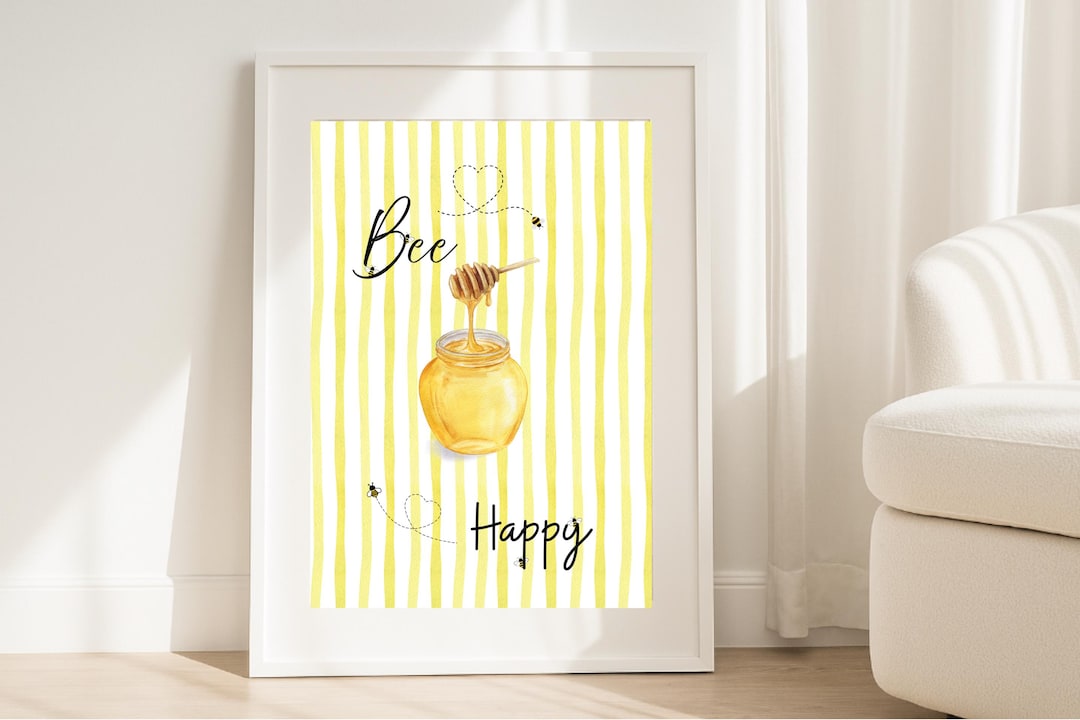 Bee Happy Print | Bumble Bee Print | Nursery Wall Art | Yellow Print ...