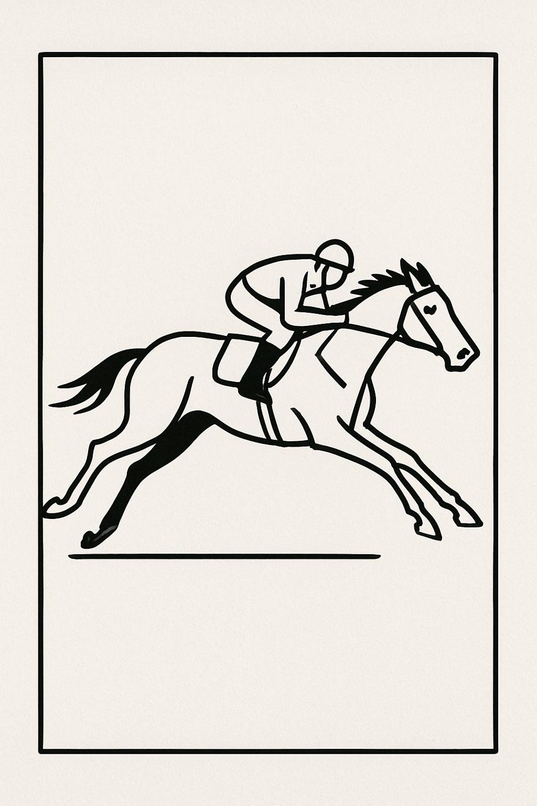 Minimalist Horse Racing Line Art – Jockey and Racehorse Illustration ...