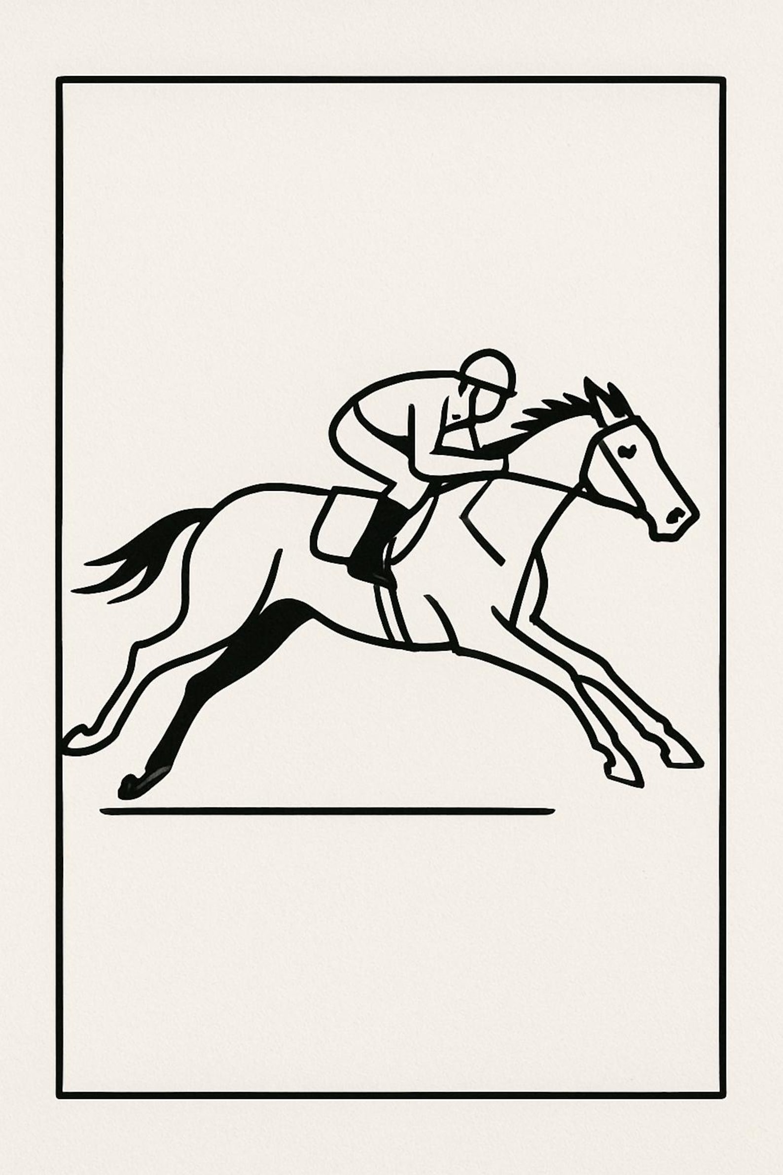 Minimalist Horse Racing Line Art – Jockey and Racehorse Illustration ...