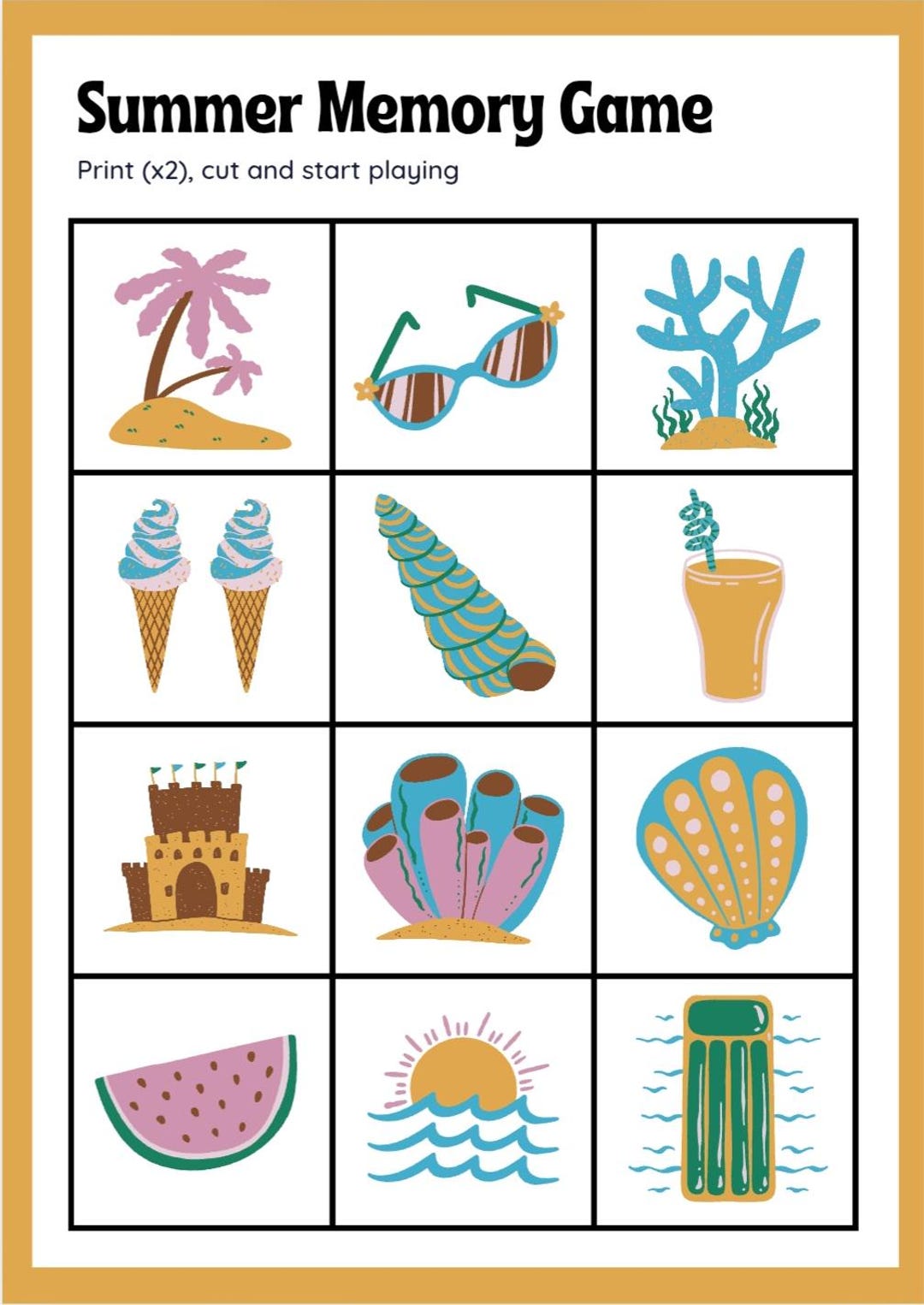 Summer Memory Game | Printable Memory Cards PDF | Summer Memory Game ...