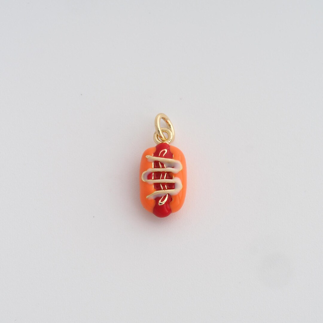 Gold Enamel Hot Dog Pendant,18k Gold Filled Hot Dog Charms for DIY ...