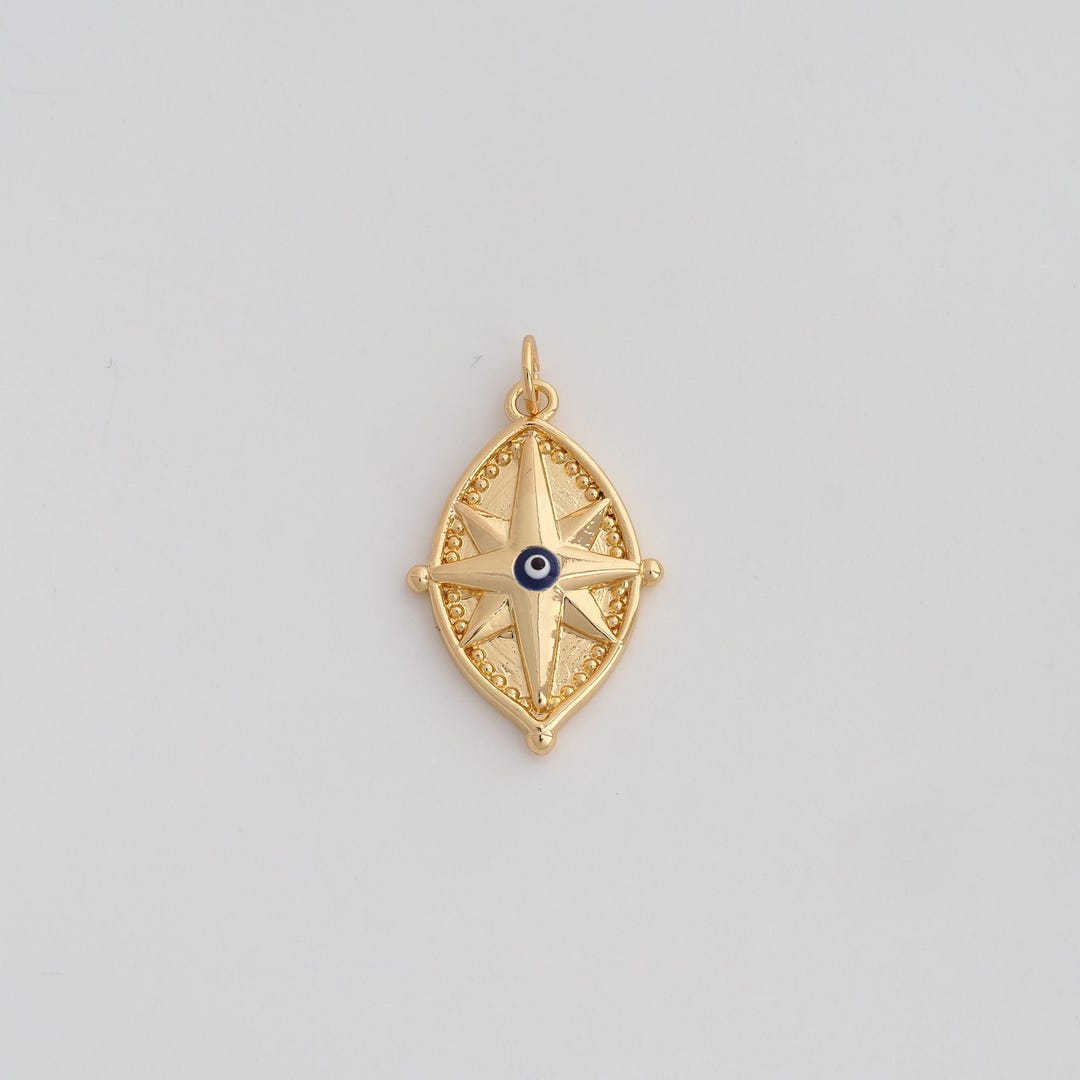 Gold Enamel North Star Evil Eye Pendant,18k Gold Filled Starburst Devil ...