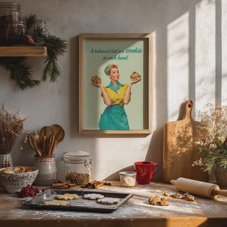 Retro Cookie Poster – Funny Printable Kitchen Wall Art (digital ...