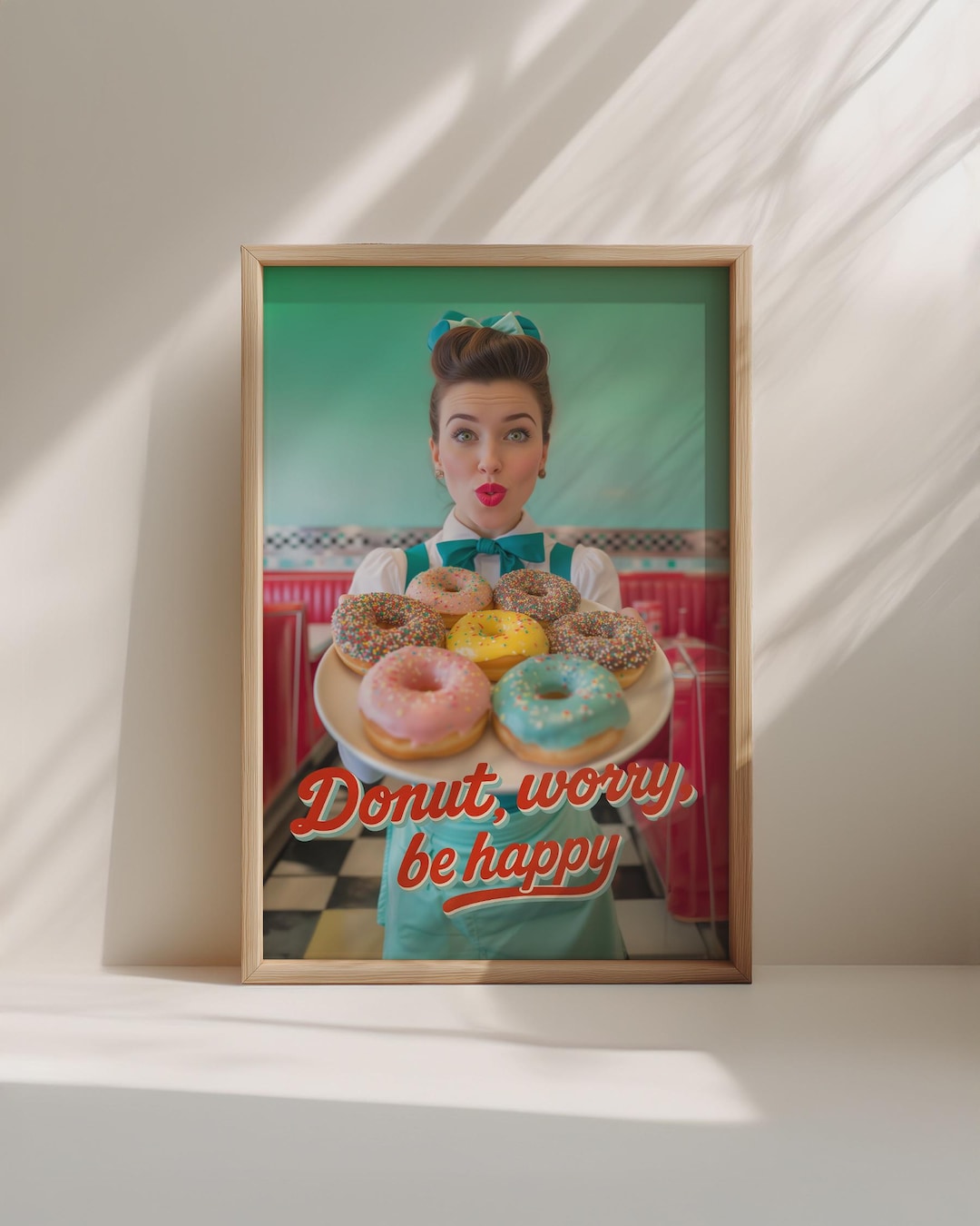 1950s Retro Donut Poster – Playful Diner Waitress Illustration ...