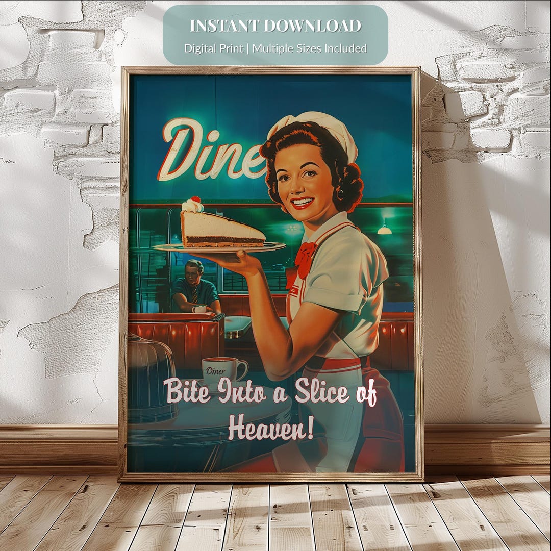 1950s Retro Diner Poster, Funny Vintage Waitress With Pie Print ...
