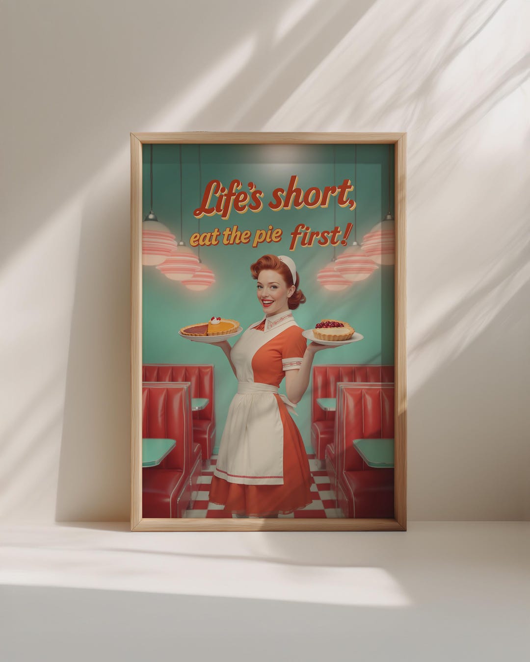 Retro Diner Poster - Funny 1950s Waitress Wall Print, Colorful Vintage ...
