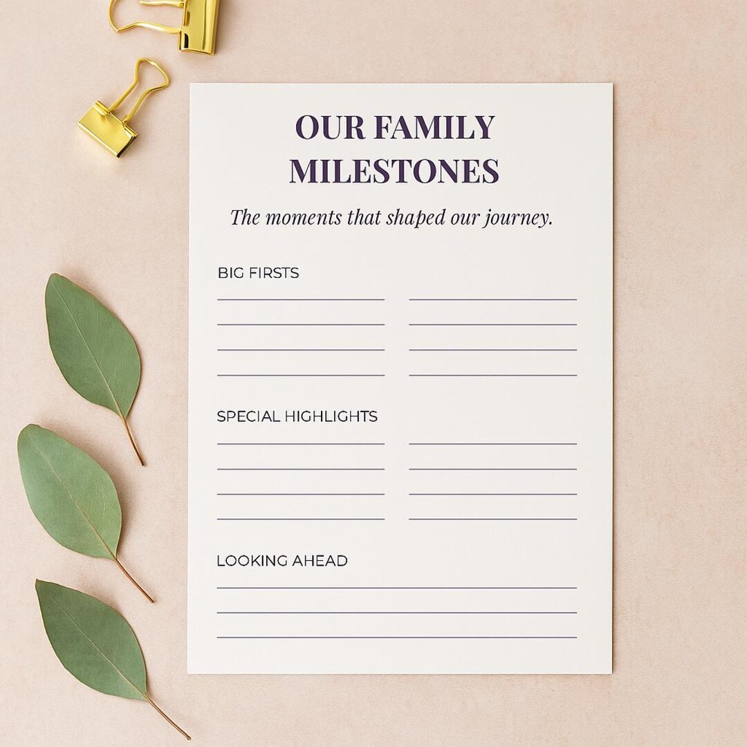 Our Family Milestones Printable Worksheet: Memory Timeline Journal (PDF ...