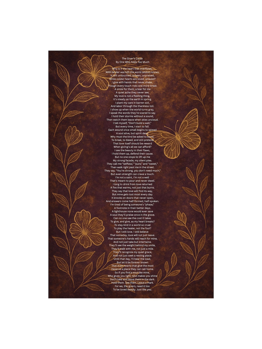 Printable Empath Poem “the Giver’s Curse” Digital Wall Art for Givers ...