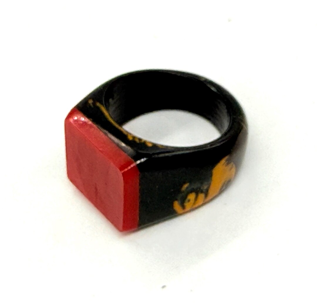 Vintage Bakelite Prison Ring Red on Black and Butterscotch Shank - Etsy