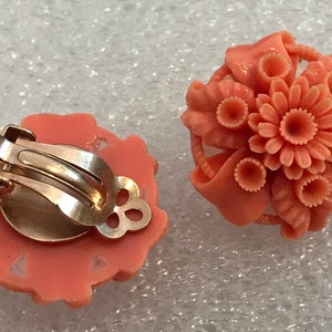 Vintage Hand Carved Celluloid Clip on Earrings Coral Color - Etsy