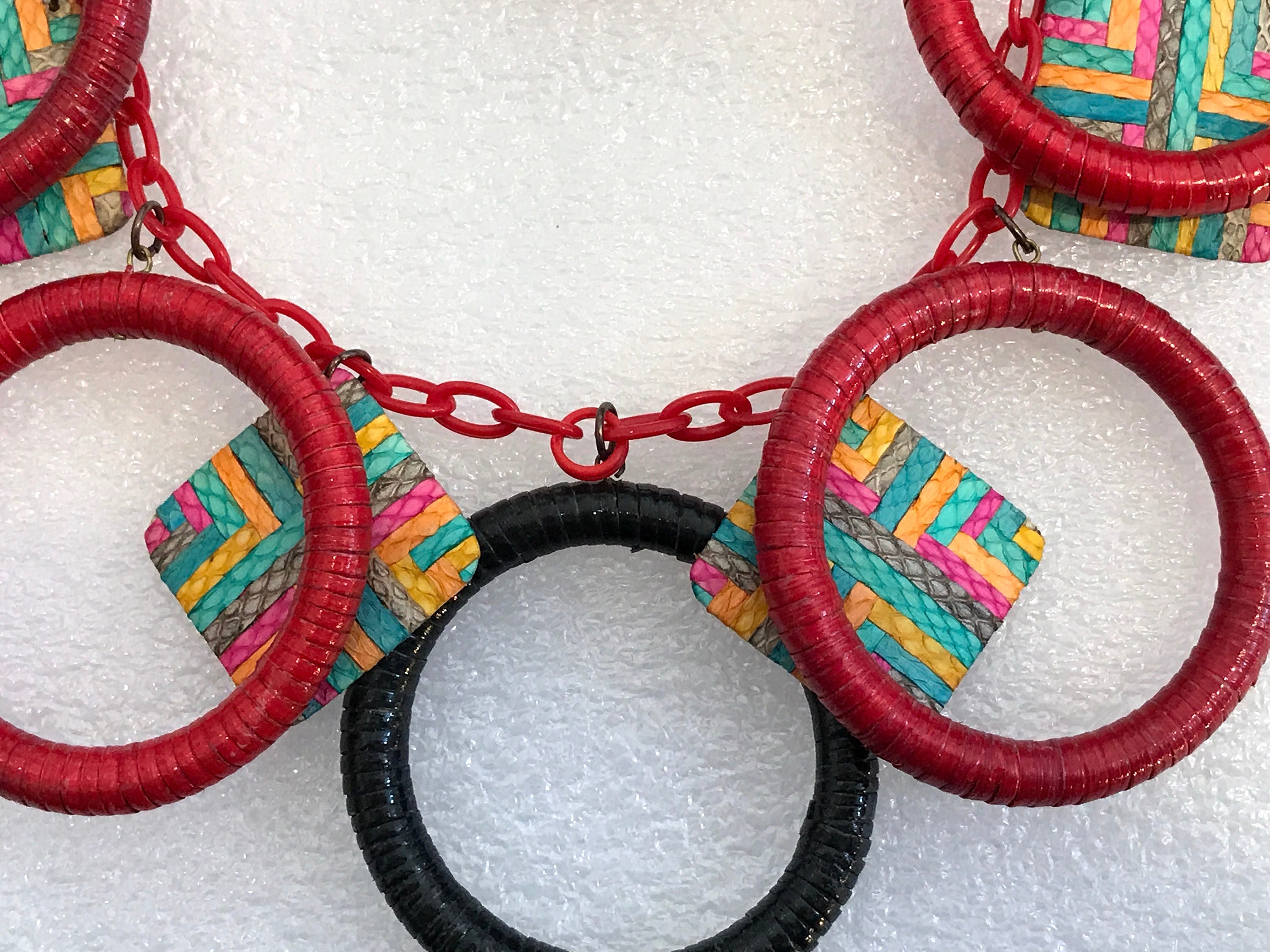 Vintage Early Plastic and Raffia Statement Chain Necklace - Etsy