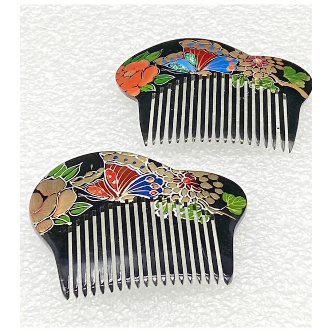Vintage Japanese Style Wooden Lacquered Hand Painted Comb Hair Ornament ...