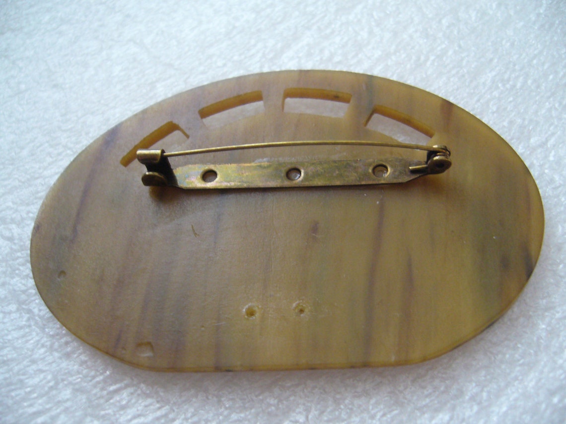 Vintage Early Plastic Galalith Art Deco Carved Flowers Pin - Etsy