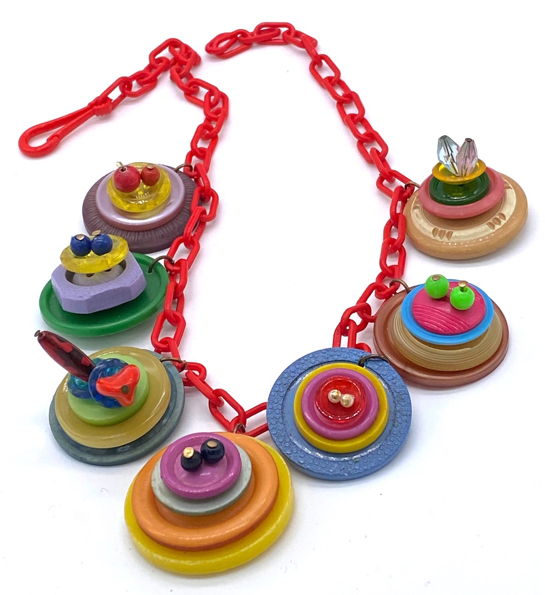 Vintage Style Galalith & Early Plastic Buttons 3D Charms Necklace - Etsy