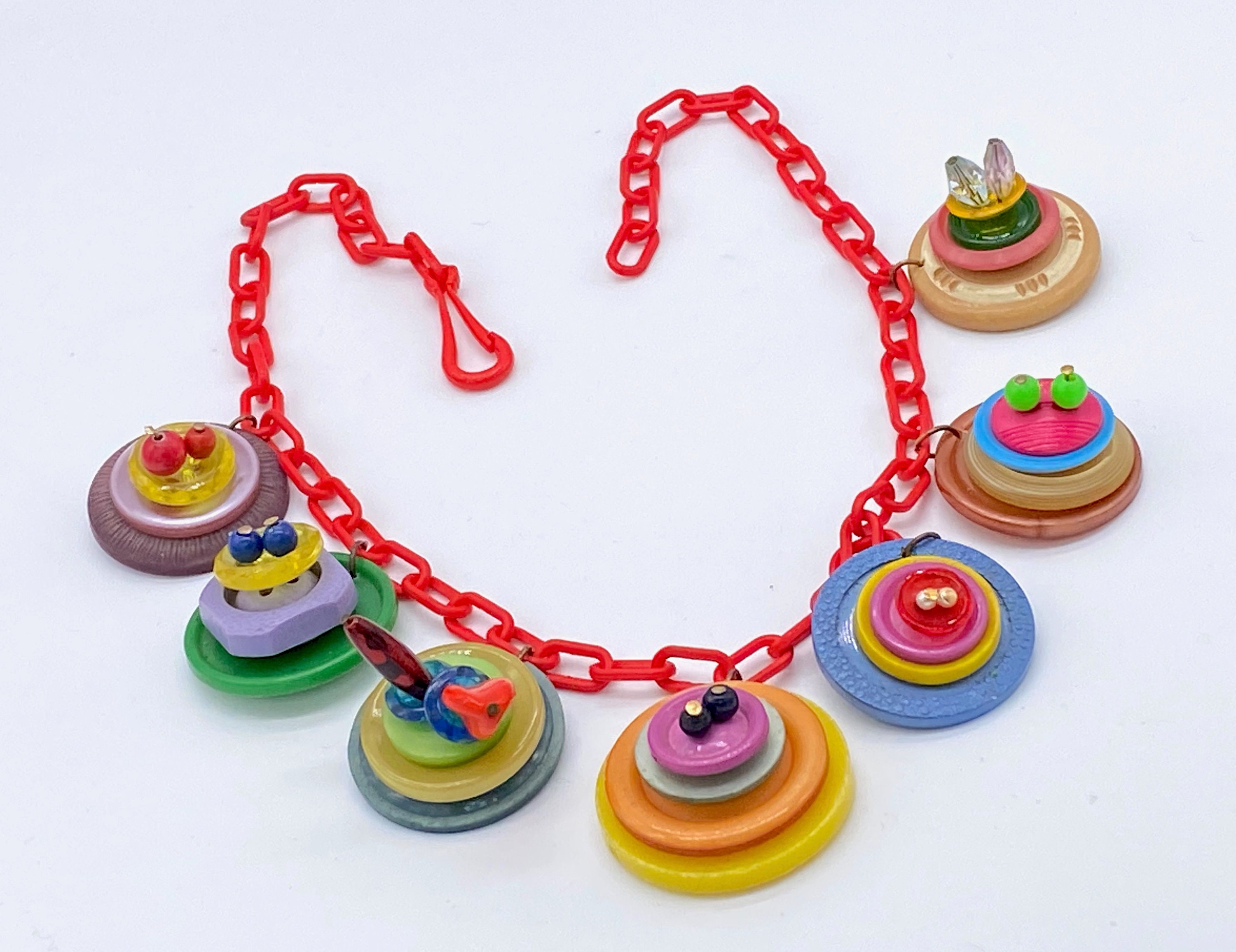 Vintage Style Galalith & Early Plastic Buttons 3D Charms Necklace - Etsy