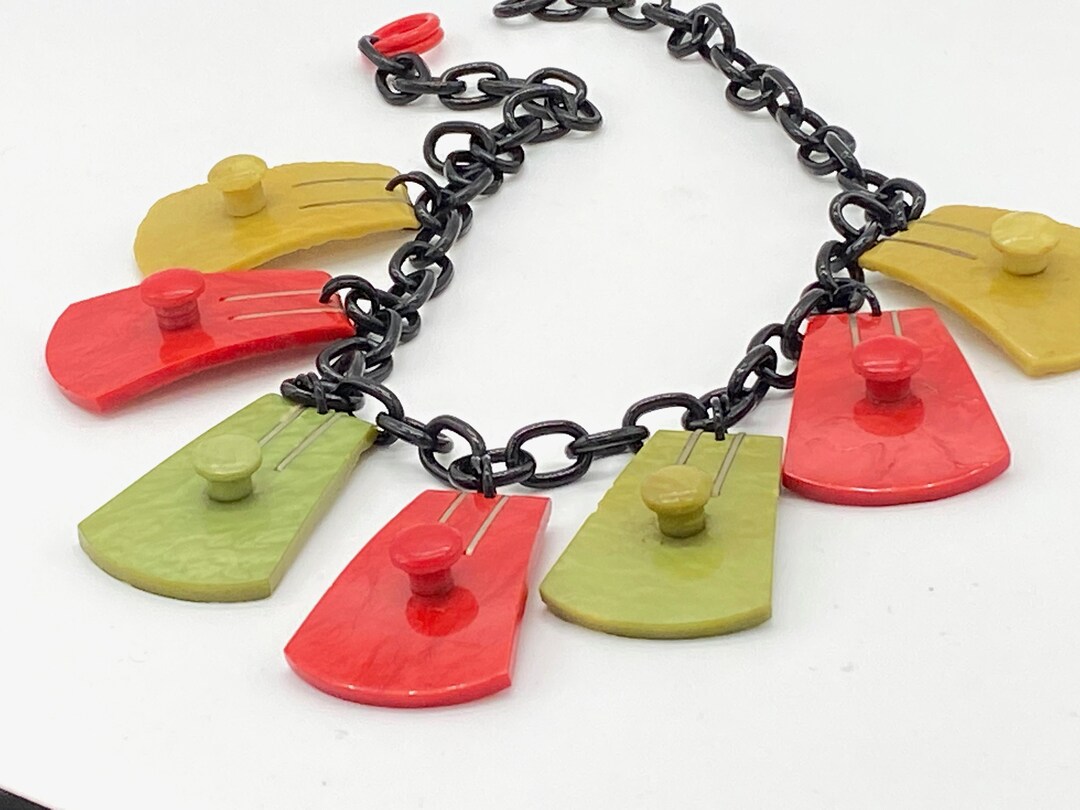 Vintage Style Galalith & Early Plastic Buckles Charms Necklace #1 - Etsy