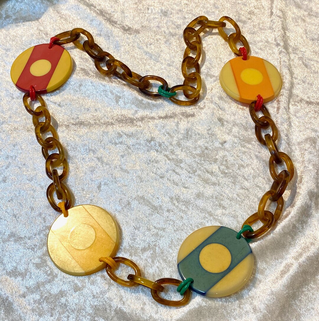 Vintage Bakelite Catalin Billiard Pool Ball Slices and Lucite Chain ...