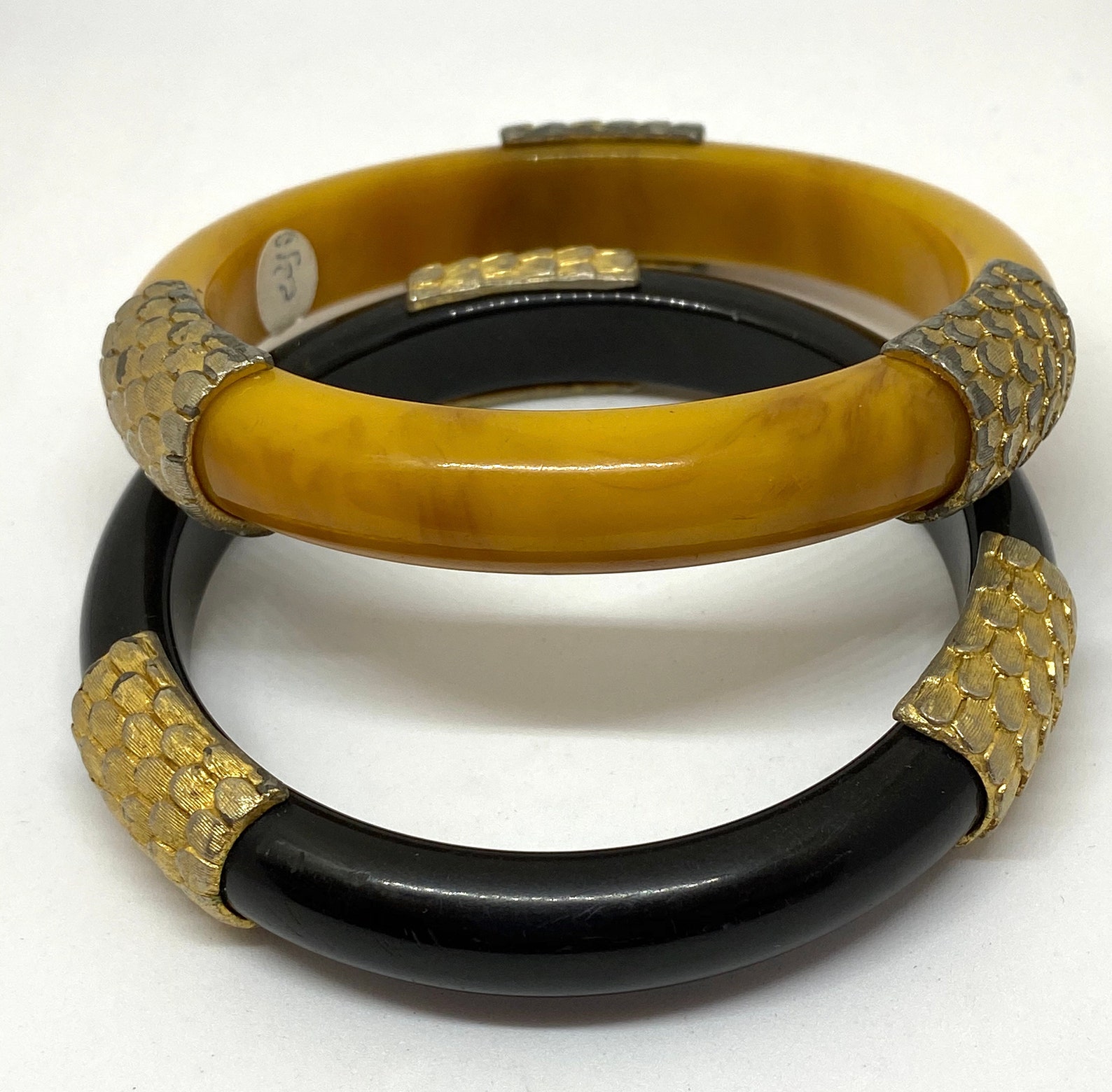 Vintage black bakelite & brass bangle bracelet | Etsy