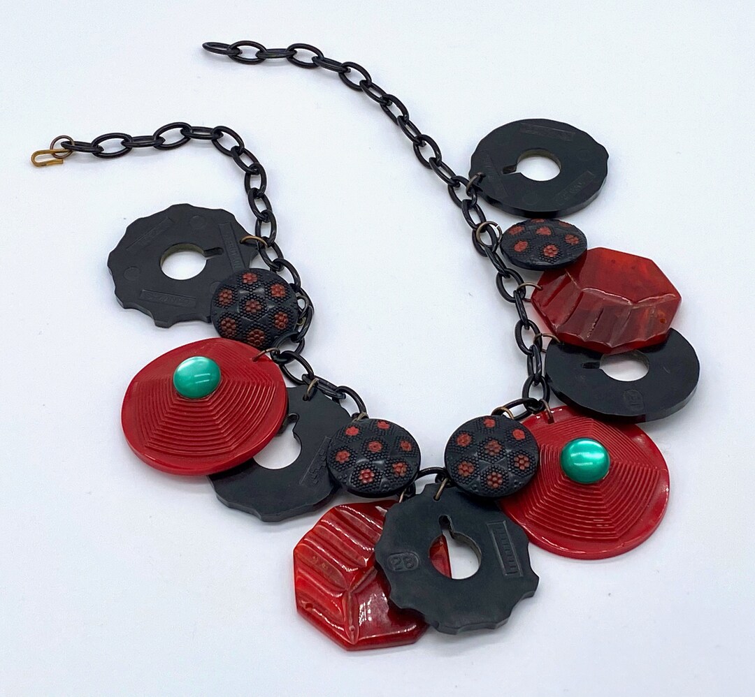 Vintage Bakelite, Galalith, Early Plastic and Wood Mix Dangles Necklace ...