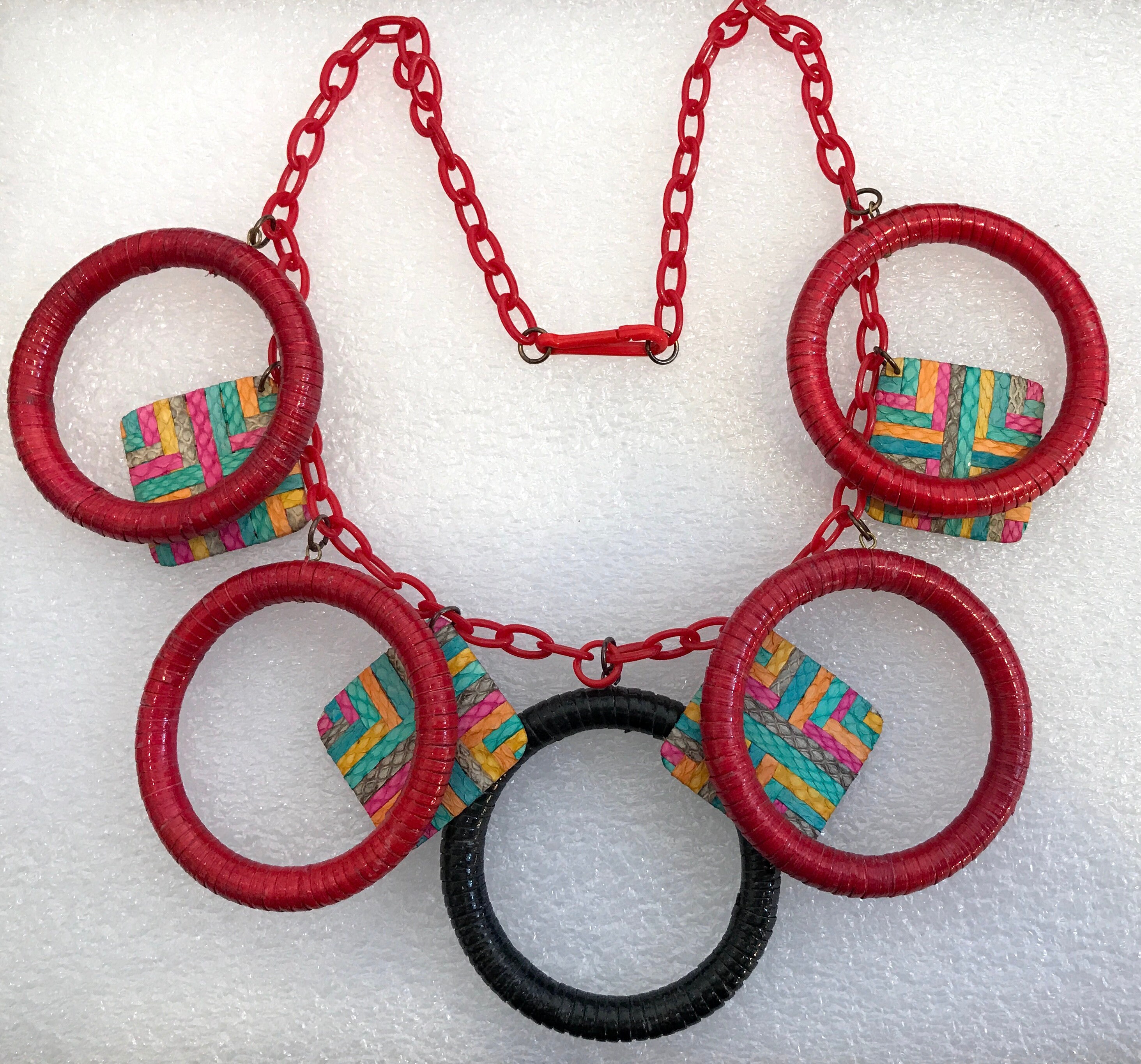 Vintage Early Plastic and Raffia Statement Chain Necklace - Etsy