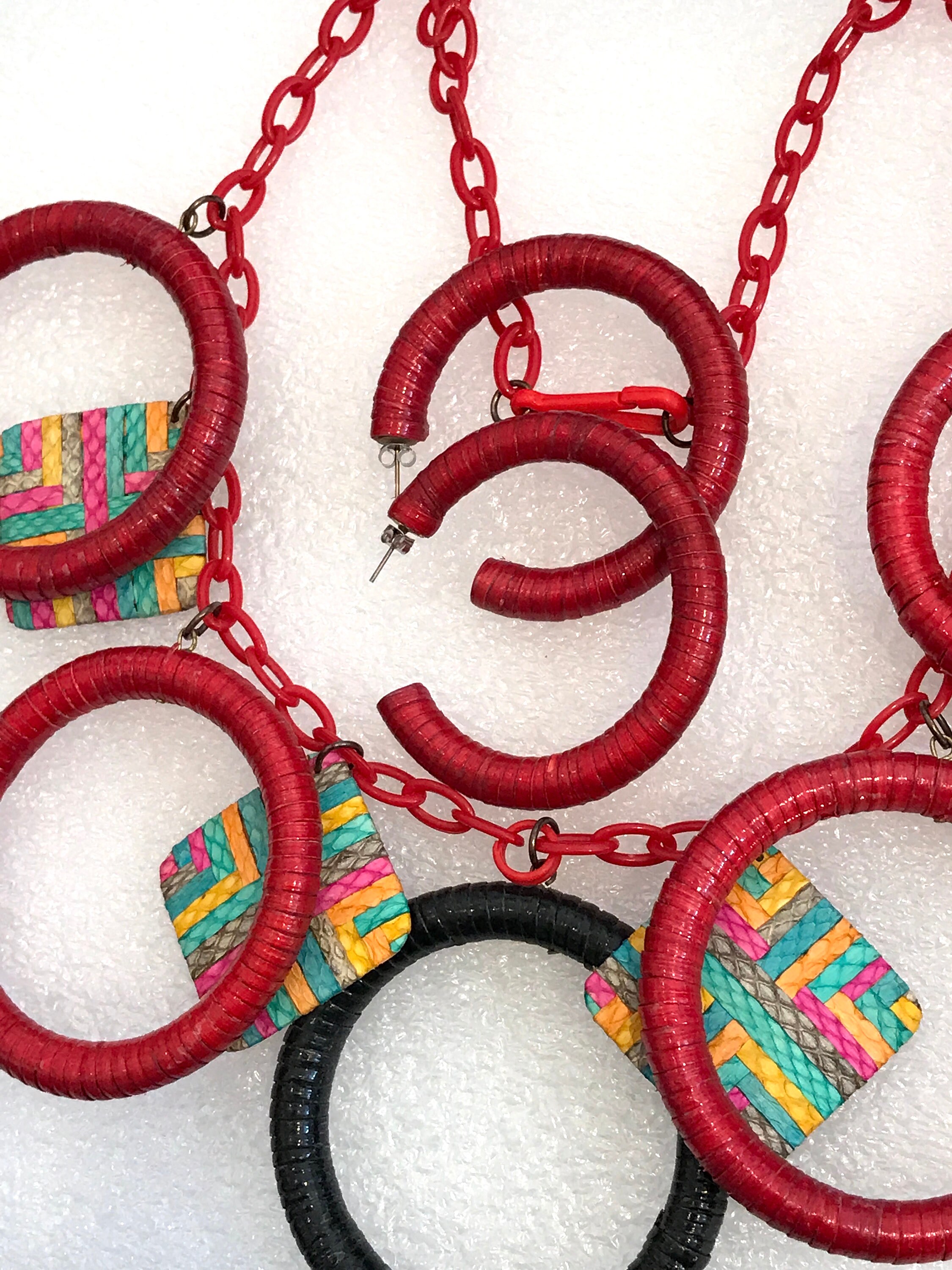 Vintage Early Plastic and Raffia Statement Chain Necklace - Etsy