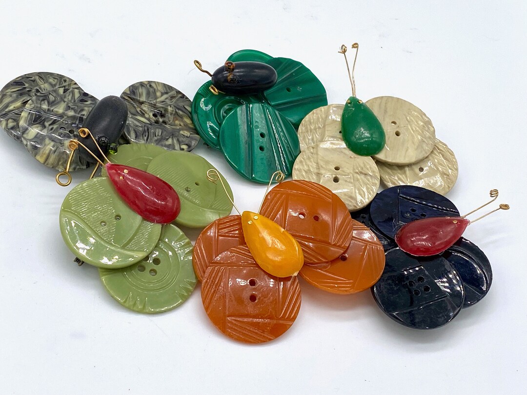 Vintage Style Galalith Buttons Butterfly Pin Brooch - Etsy