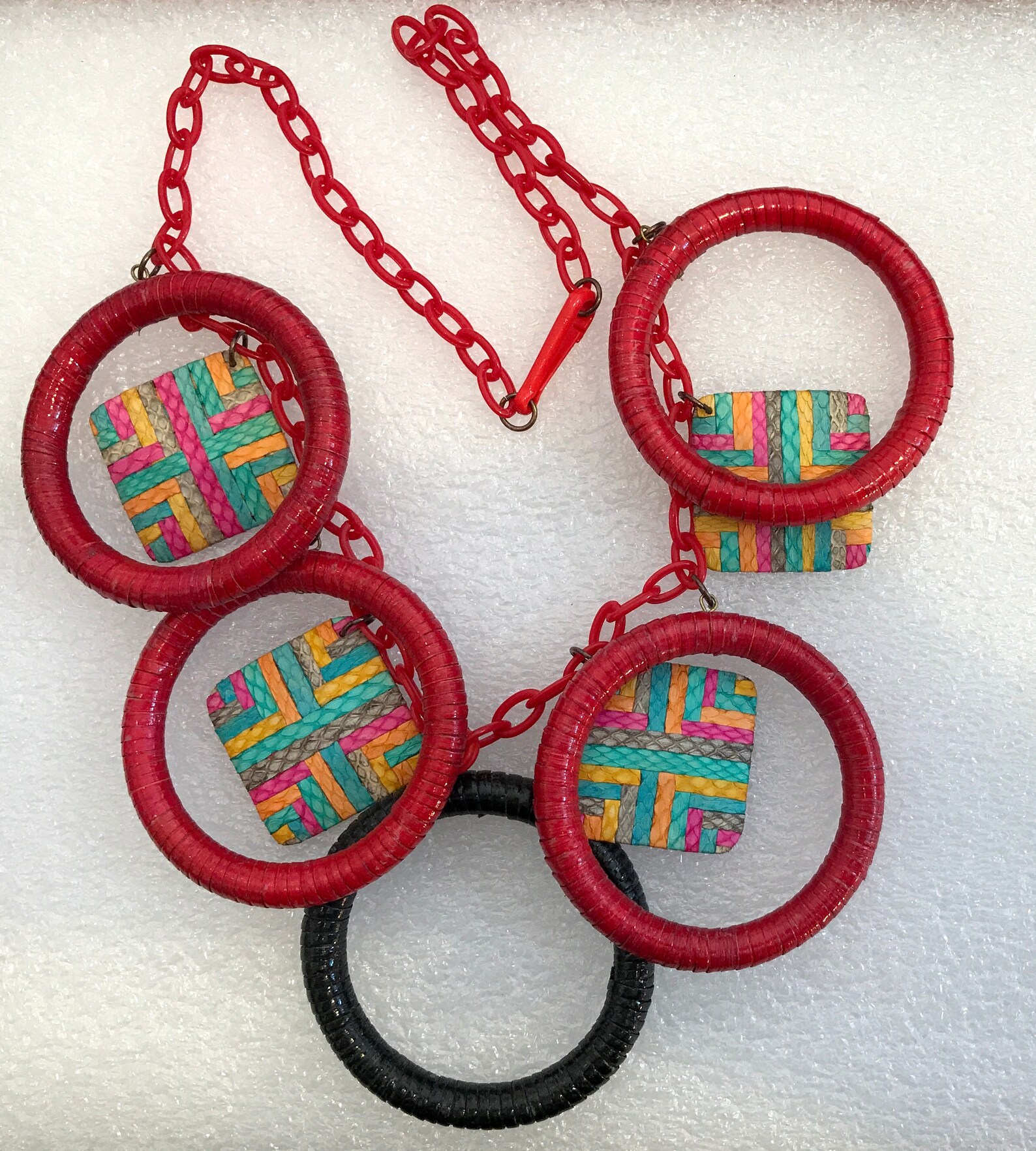 Vintage Early Plastic and Raffia Statement Chain Necklace - Etsy