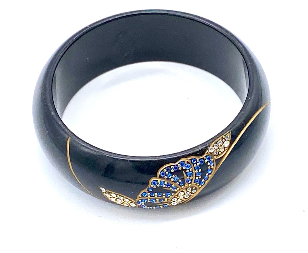 Vintage Galalith Galalite and Rhinestones Bangle Bracelet - Etsy