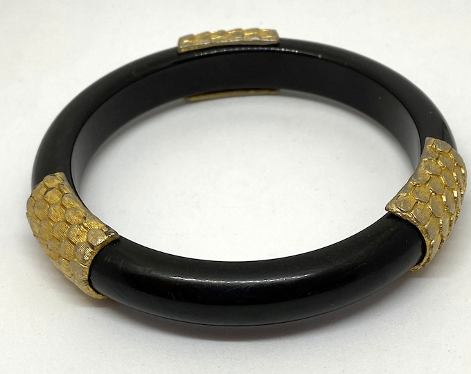 Vintage Black Bakelite & Brass Bangle Bracelet - Etsy
