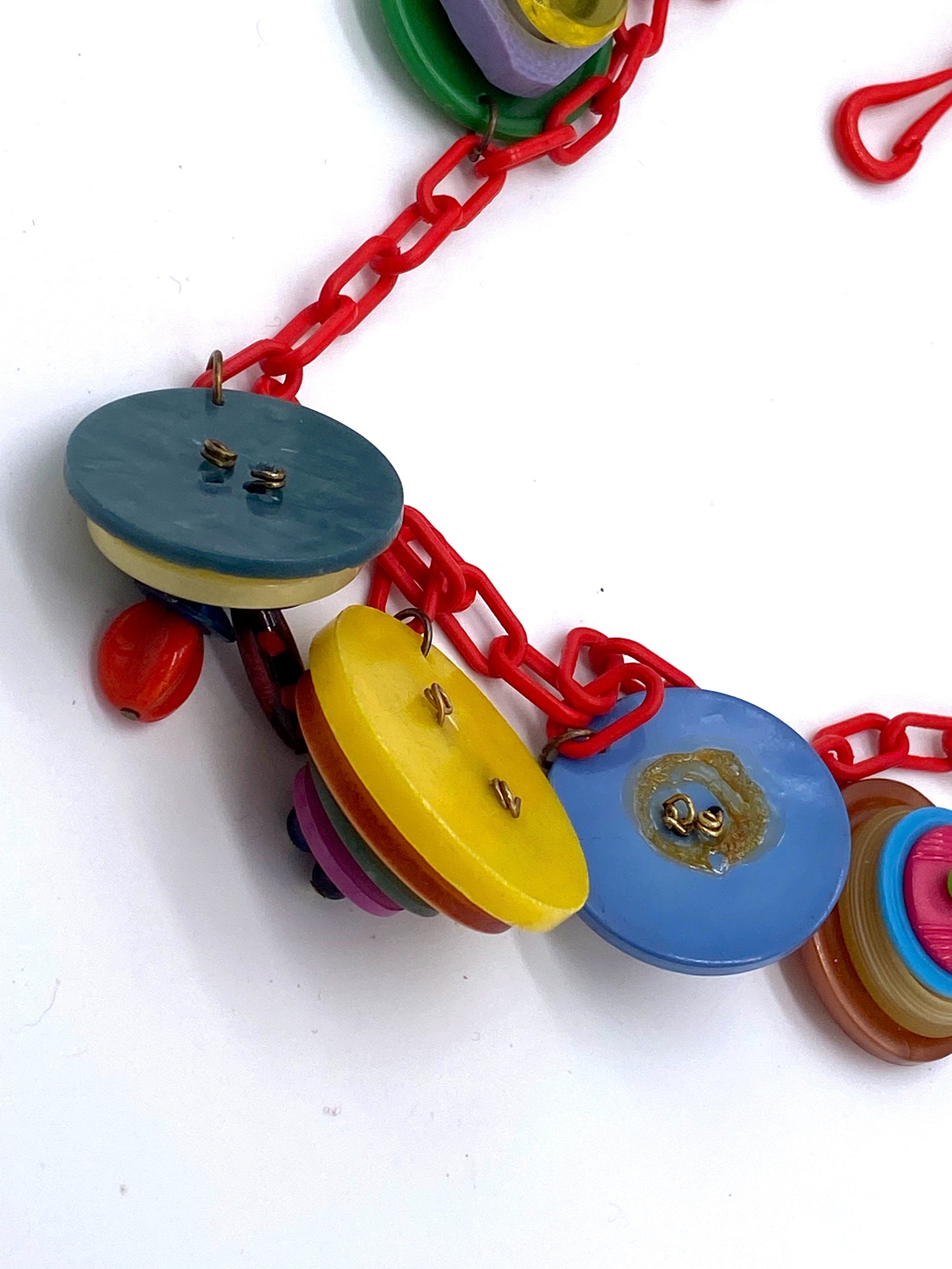 Vintage Style Galalith & Early Plastic Buttons 3D Charms Necklace - Etsy