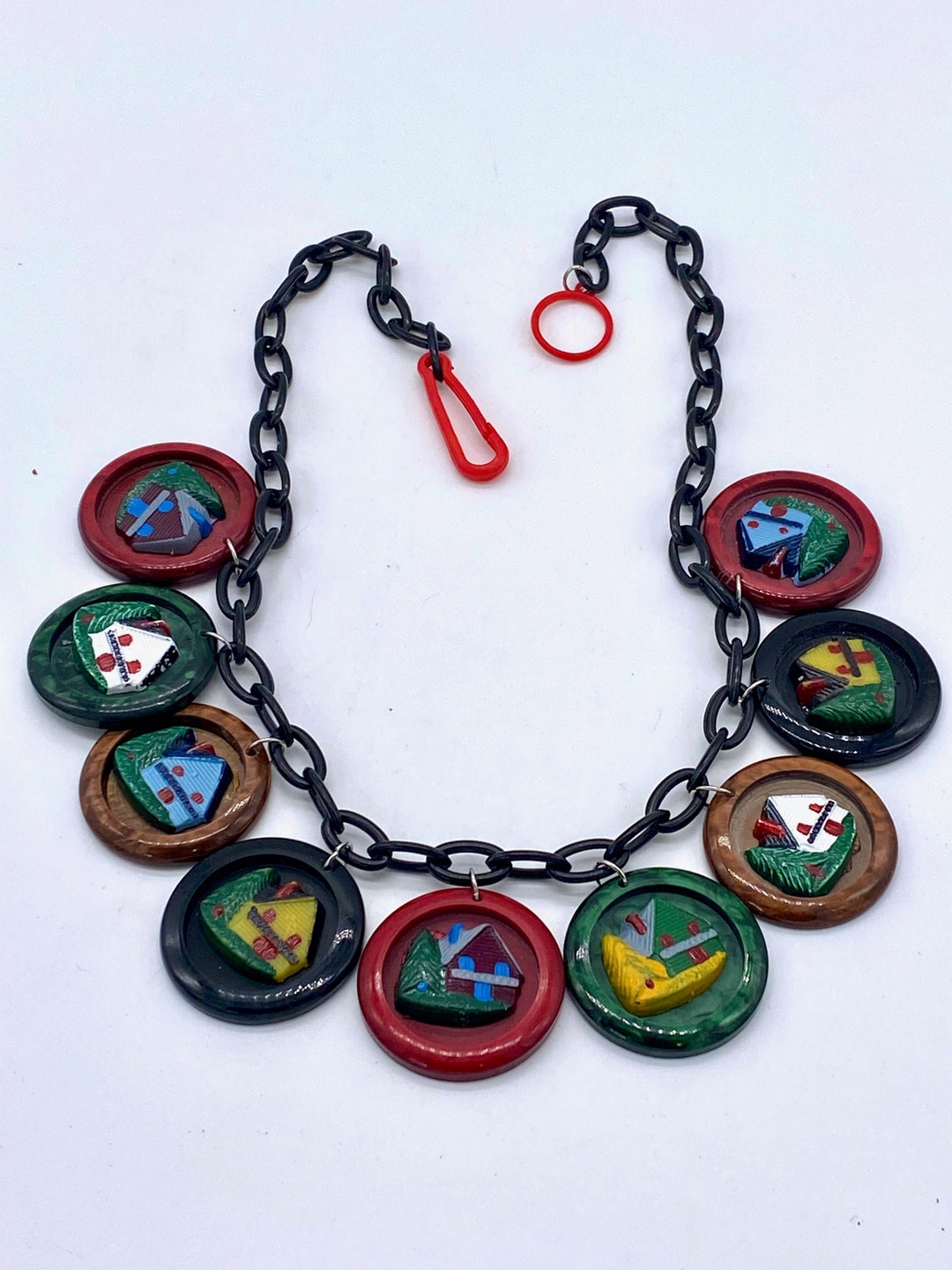 Vintage Galalith Galalite and Early Plastic Little Houses Necklace - Etsy