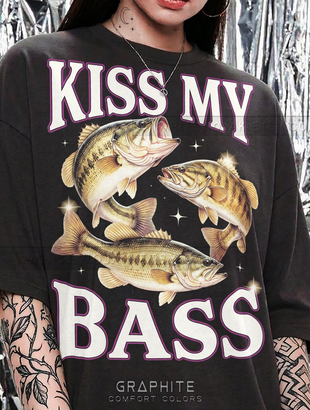 Kiss My Bass Fish 90S Graphic Comfort Colors® Tshirt, Funny Fishing ...