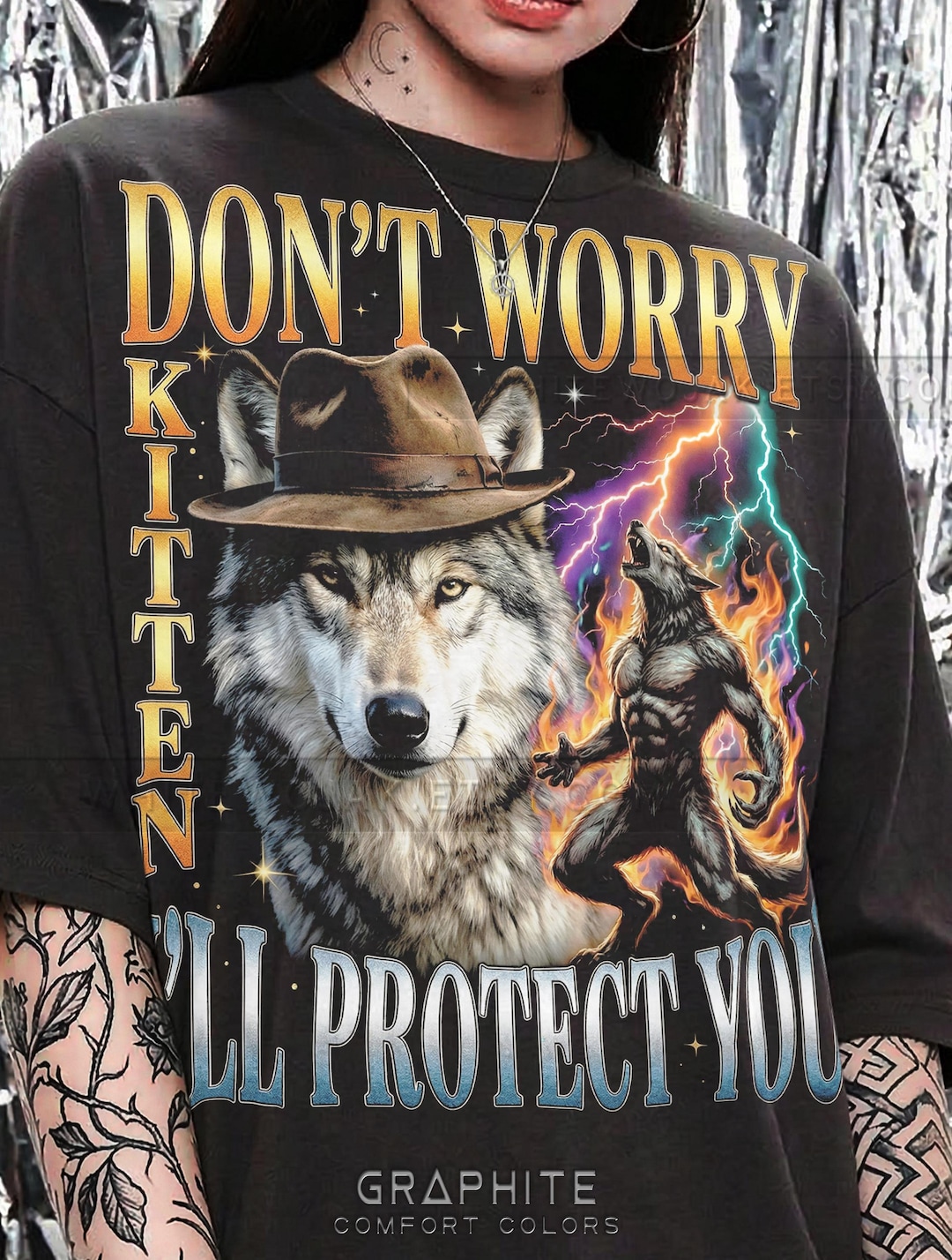 Don't Worry Kitten I'll Protect You Wolf Comfort Colors® Tshirt, Funny ...