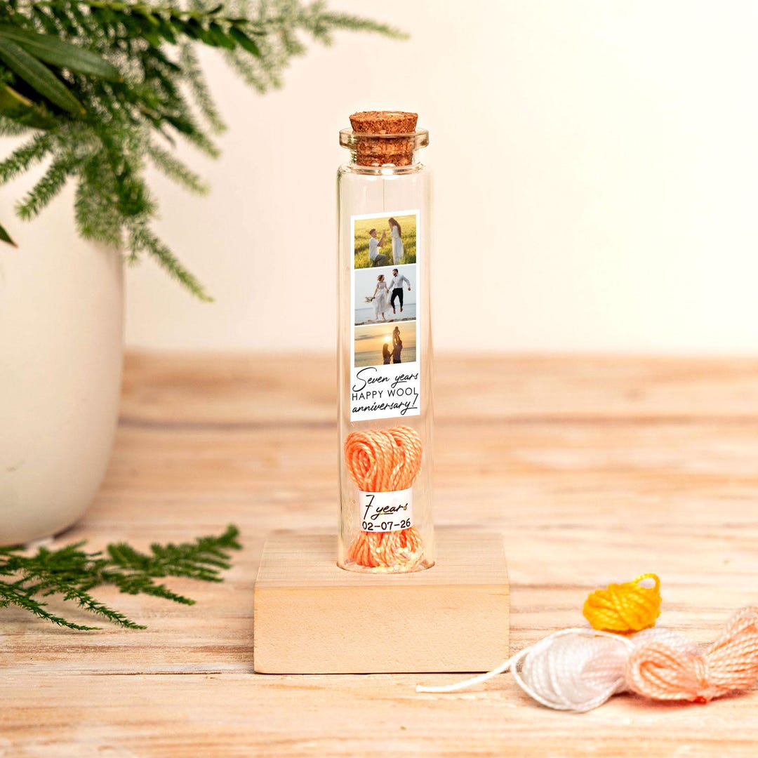 7th Wool Anniversary Gift, Custom Wool Gift Bottle With Photo Keepsake ...