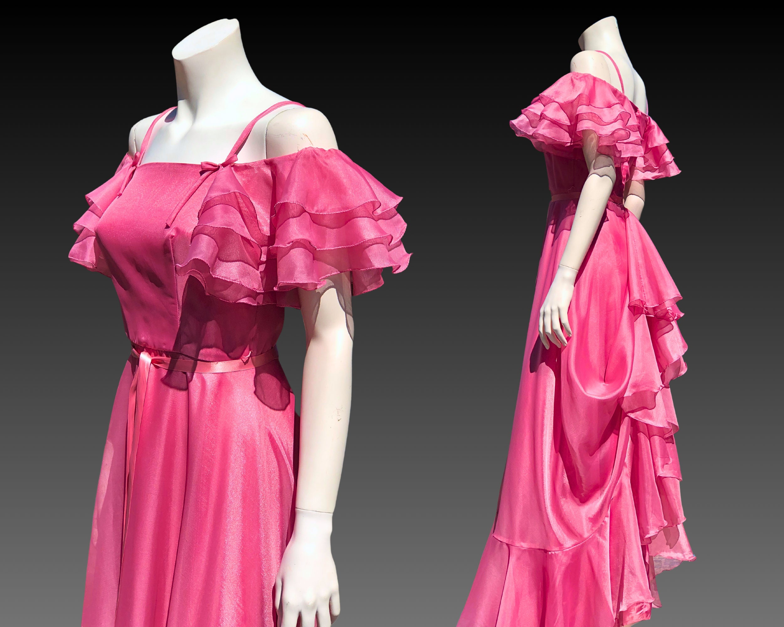 Dusty RASPBERRY Iridescent Pink BARBIECORE off the Shoulder Ruffled ...