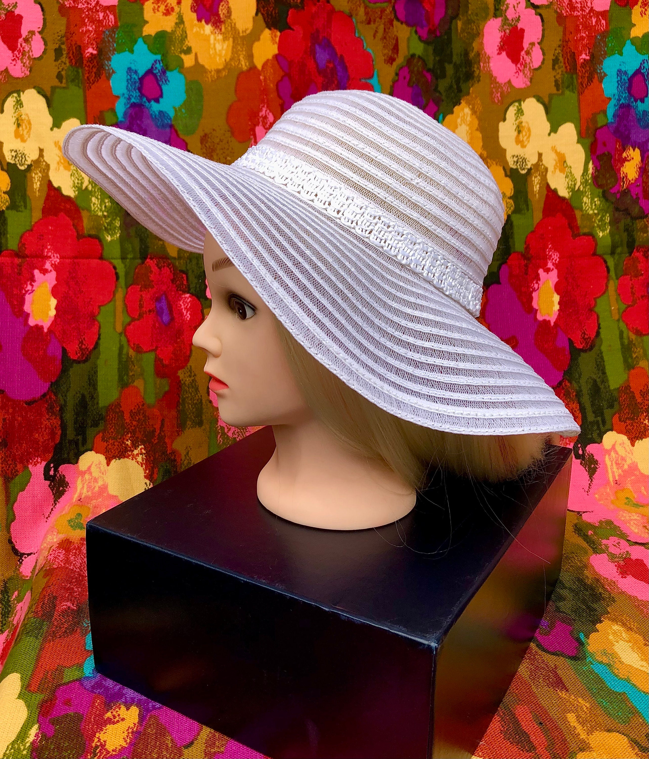 70s WIDE BRIM SUN Hat / Deadstock Never Worn White Woven Boho - Etsy