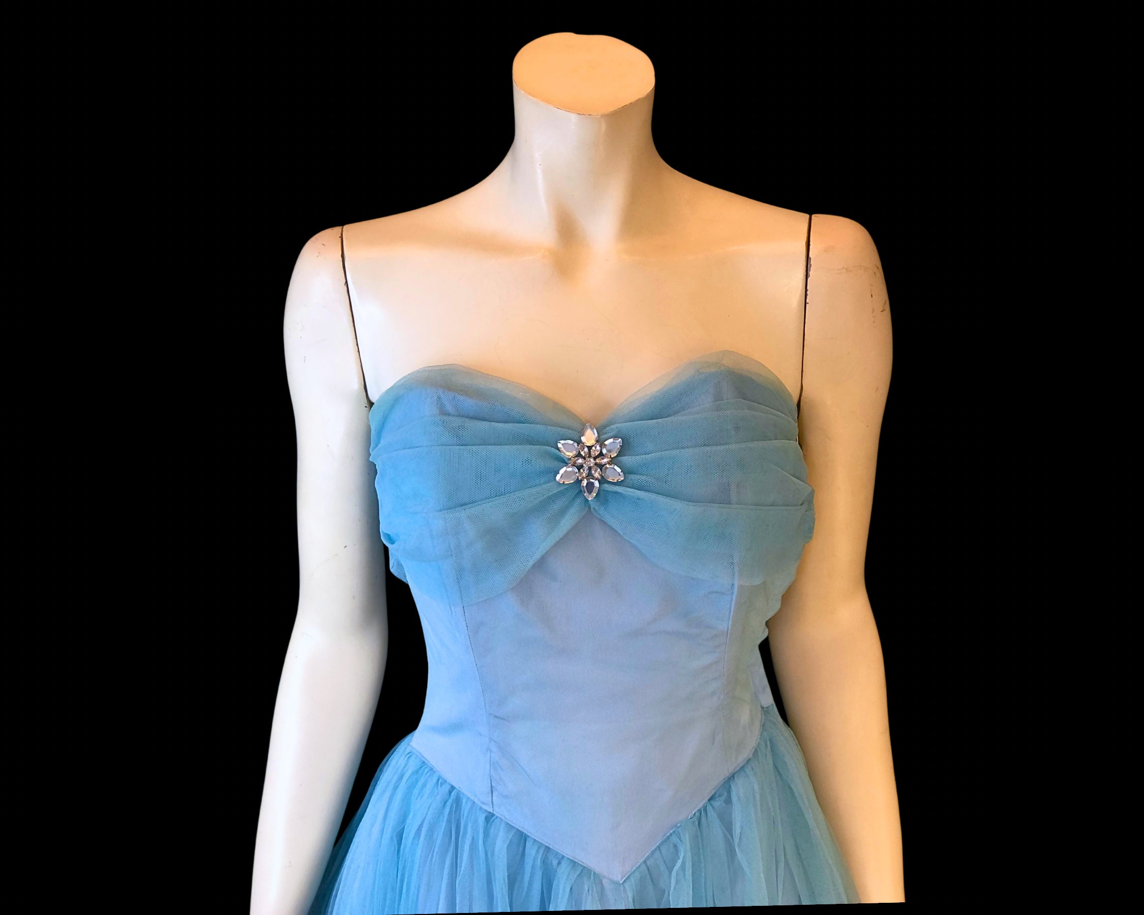 50s Powder Blue TULLE Full Skirt Strapless Formal Party Dress / Vintage ...
