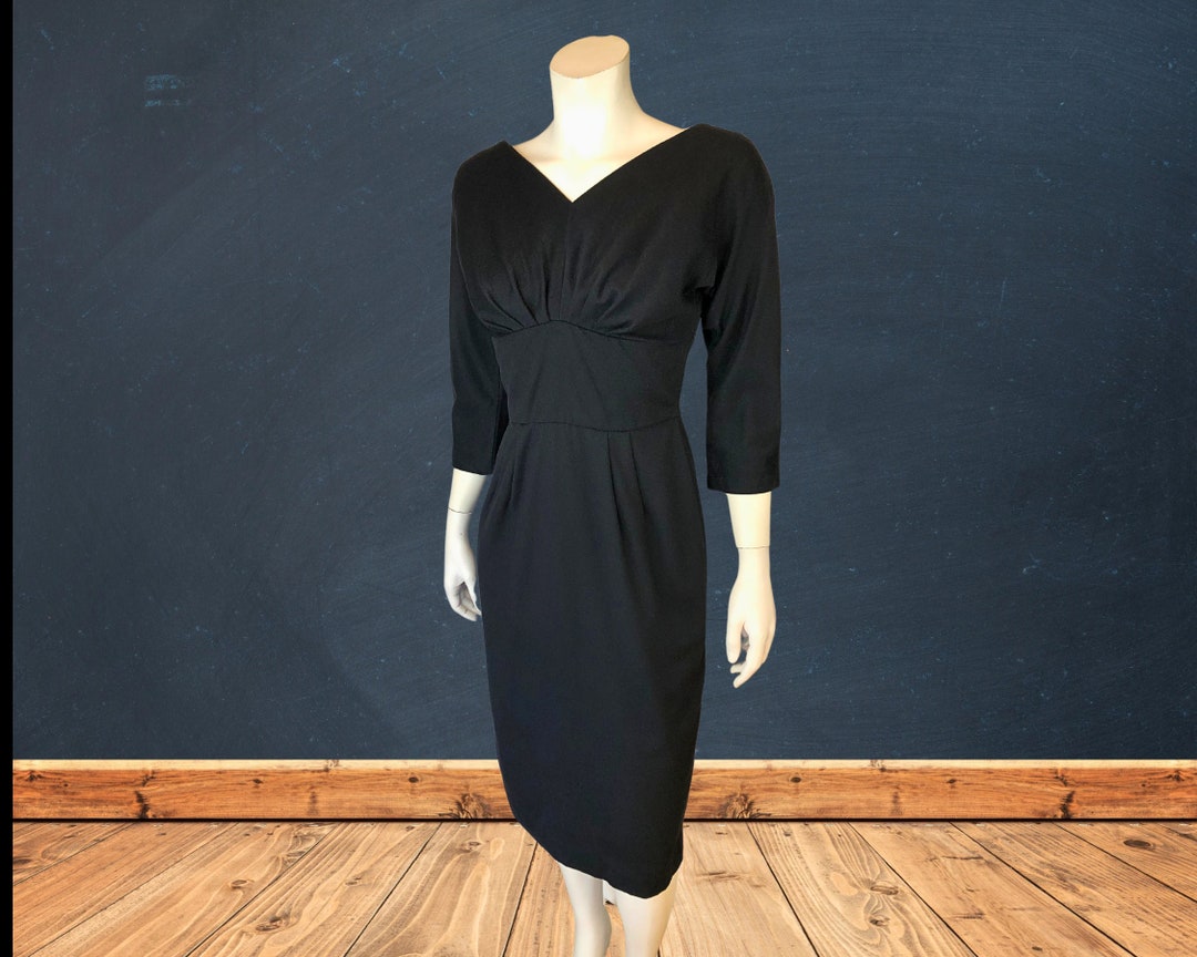 1950s BLACK Hourglass WIGGLE Dress / Vintage 50s BOMBSHELL Starlet ...