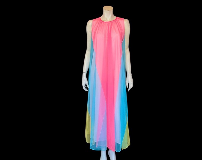 60s NEON KALEIDOSCOPE Chiffon Sleeveless Kaftan Night Gown / M L - Etsy