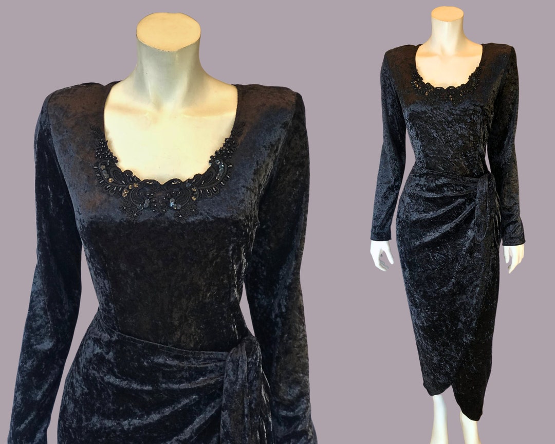 90s Crushed Velvet GOTH Victorian Grunge Side Wrap Dress / All That ...