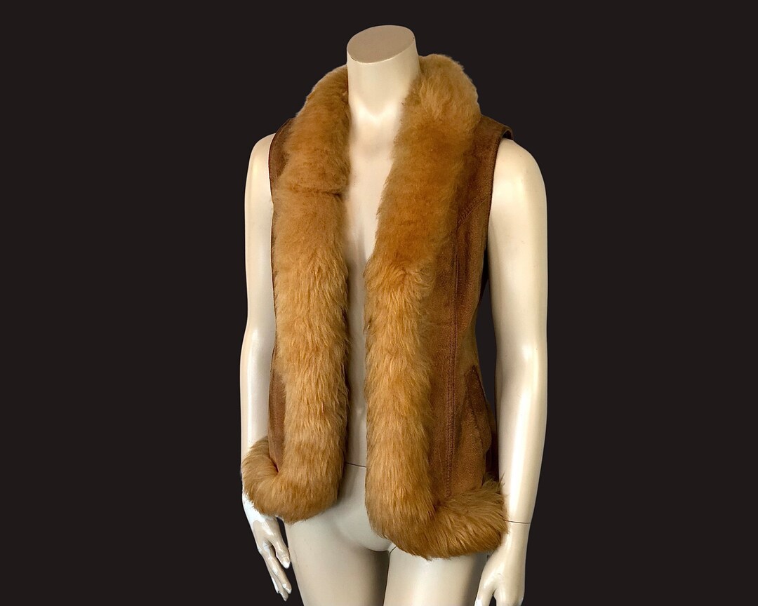 PENNY LANE SUEDE Faux Fur Hippie Vest / Vintage 70s Tan Shearling ...