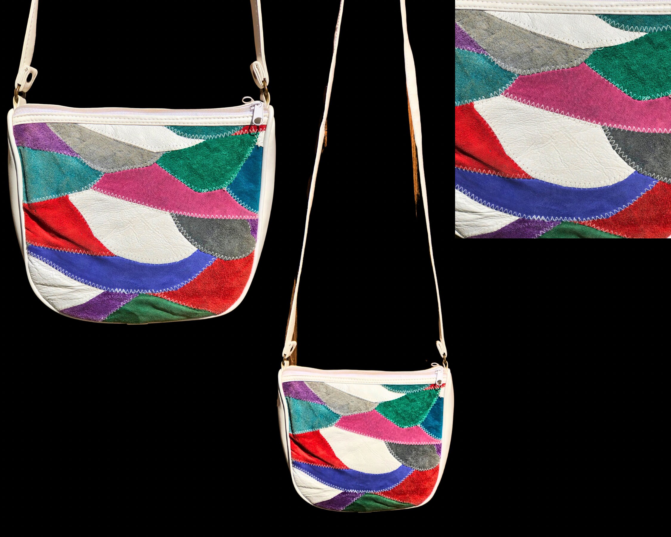 80s Patchwork Suede and White Leather Purse / Vintage 1980s Multicolour ...